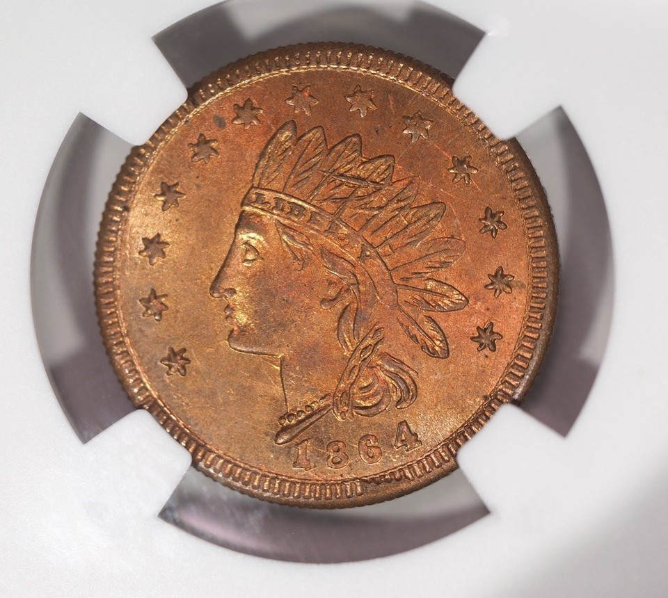1864 Civil War Token,,F-165CJ-4a,Warren Kennedy News Depot,NGC MS63 ...