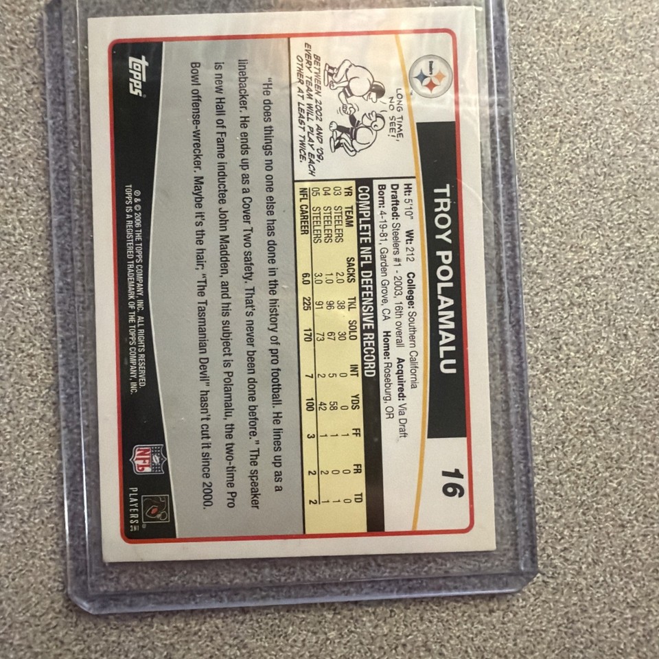 2006 Topps Autographed No COA Troy Polamalu #16 Pittsburgh Steelers HOF ...