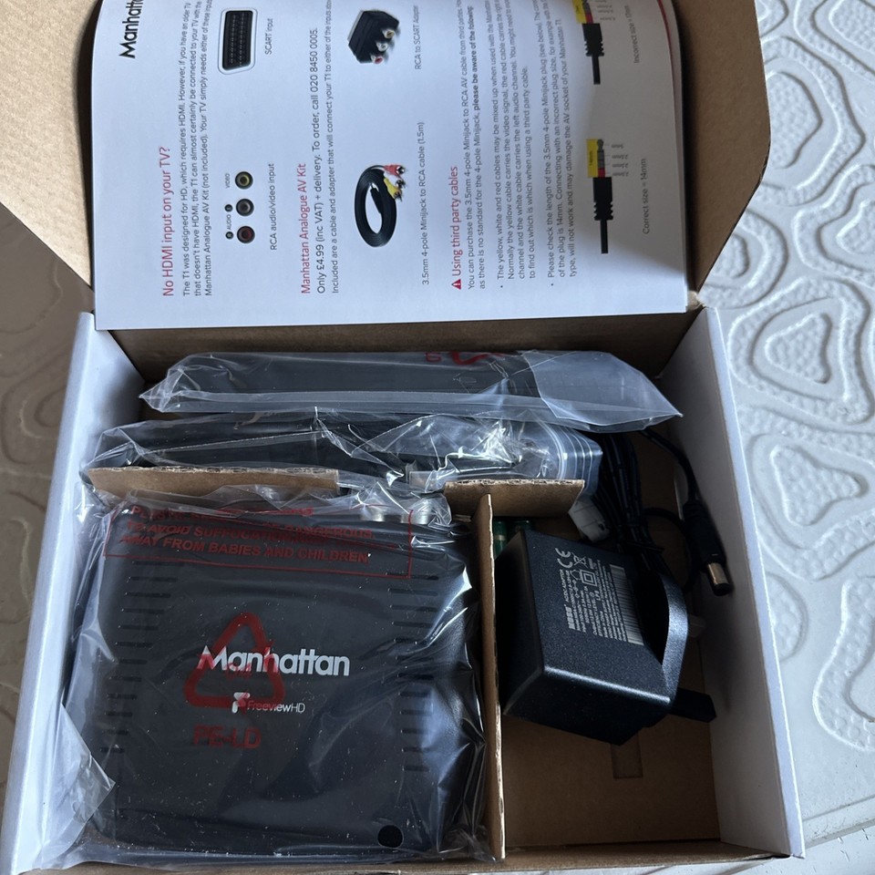 Manhattan T1 HD Freeview Box with Instructions, Remote & HDMI Boxed ...
