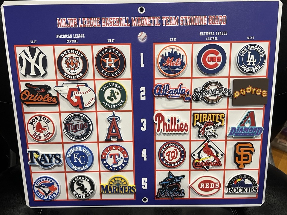 VINTAGE MLB FULL SET MAGNETIC TEAM STANDING BOARD ALL 30 RUBBER MAGNETS ...