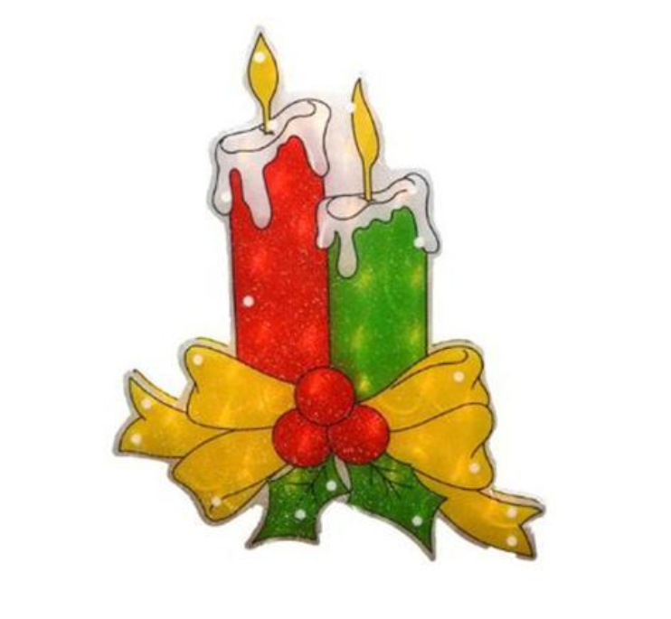 18" Double Sided Glazed Candles with Berries Lighted Christmas Window ...