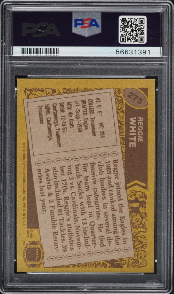 1986 Topps FB Card #275 Reggie White ROOKIE RC HOF PSA 8 NM-MT | eBay