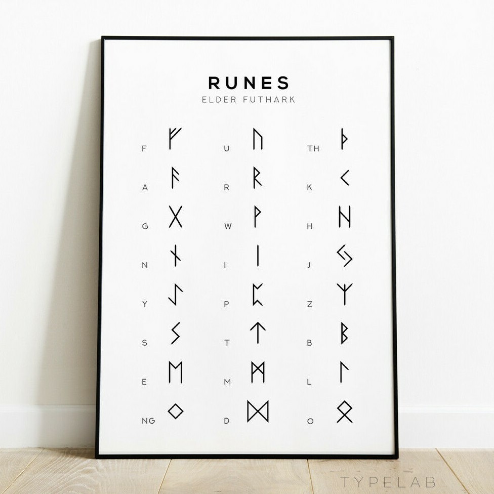 Norse Runes Chart Print, Viking Poster, Elder Futhark Chart Wall Art A4 ...