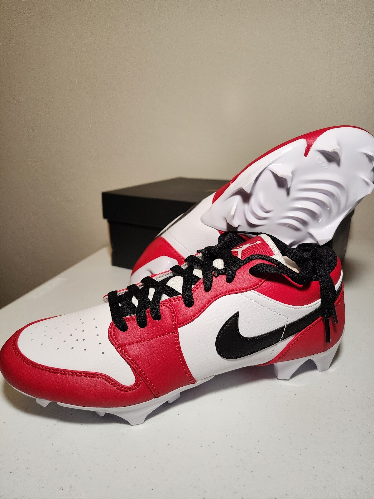 Jordan 1 Vapor Edge Low TD CHICAGO Red White Football Cleats Men's US ...