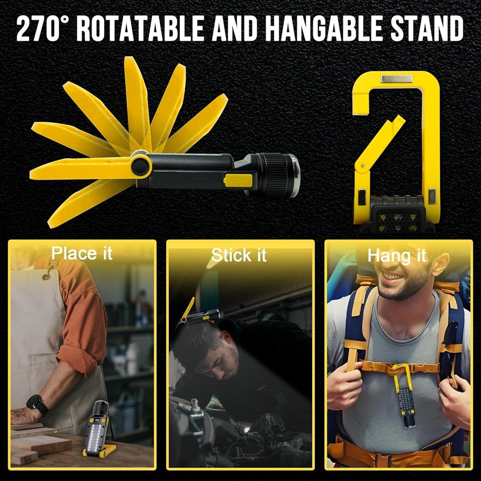 Magnetic Rechargeable LED COB Work Light Mechanic Flashlight Torch Lamp ...