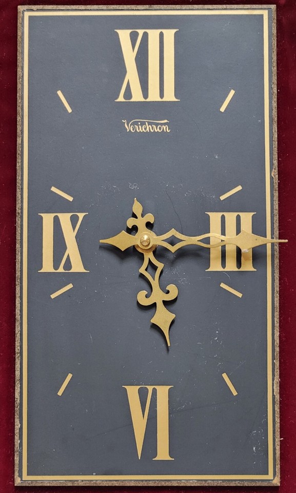 Vintage 1960's Verichron Wall Clock Velvet Black & Gold Gilt Wood Frame ...