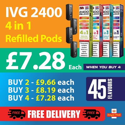 IVG 2400 Refill Pods Reload 4 in 1 Prefilled pods 20mg Nic Salt like ...