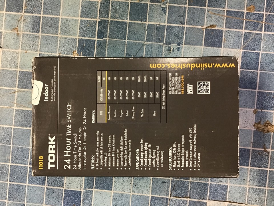 TORK 1101B 24-Hour Indoor Mechanical Time Switch 40A 120V, SPST Outputs ...