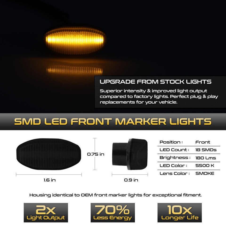 [SMOKED] Amber LED Front Fender Side Marker Light For 17-up Ford F150 ...