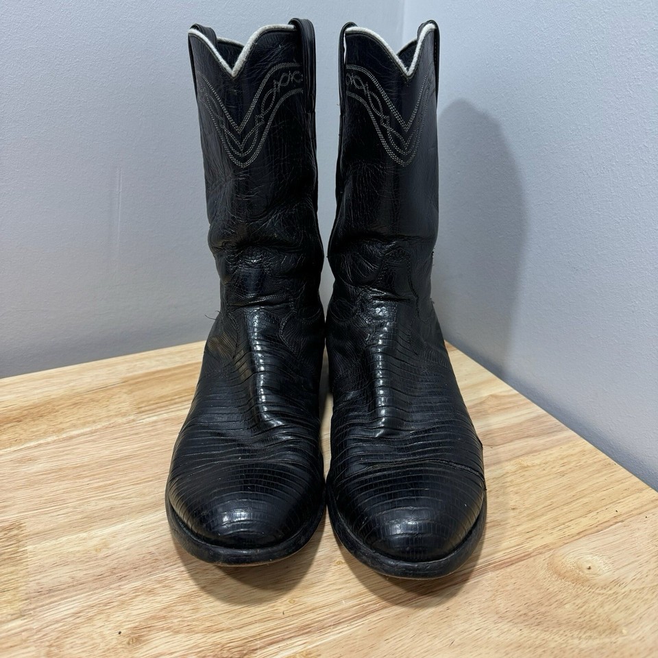 Justin 3112 Lizard Roper Boots Men’s 10D Black Exotic Leather Cowboy ...