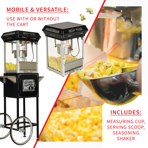 FunTime FT454CB 4oz Black Popcorn Popper Machine Maker Cart Vintage ...