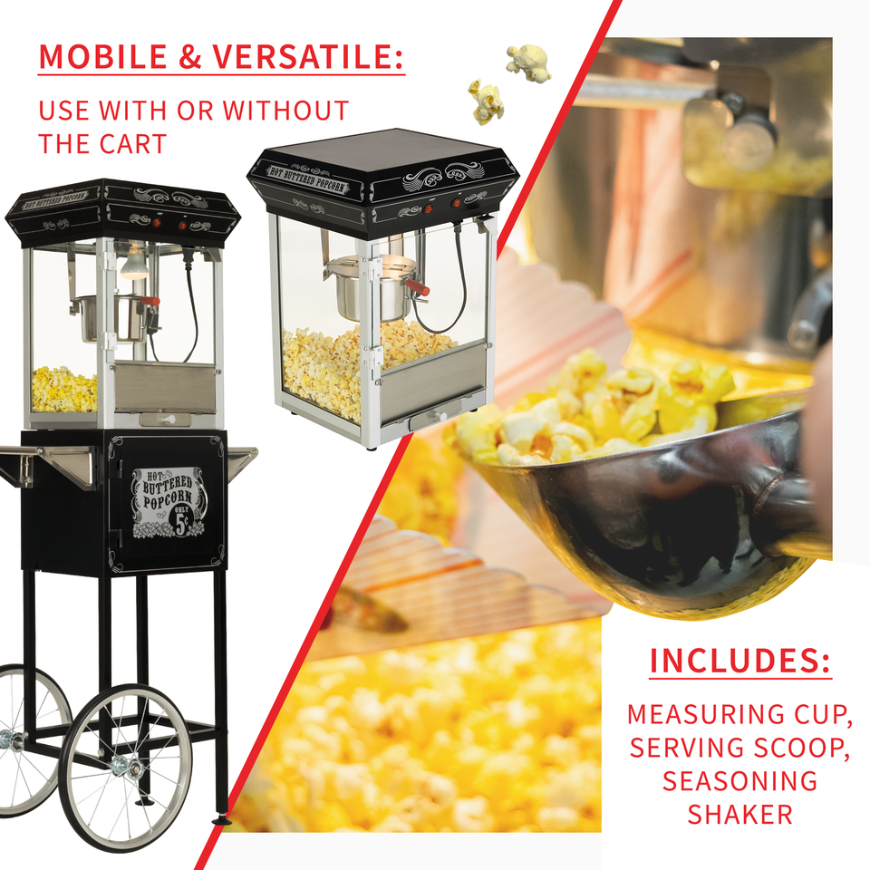 FunTime FT454CB 4oz Black Popcorn Popper Machine Maker Cart Vintage ...