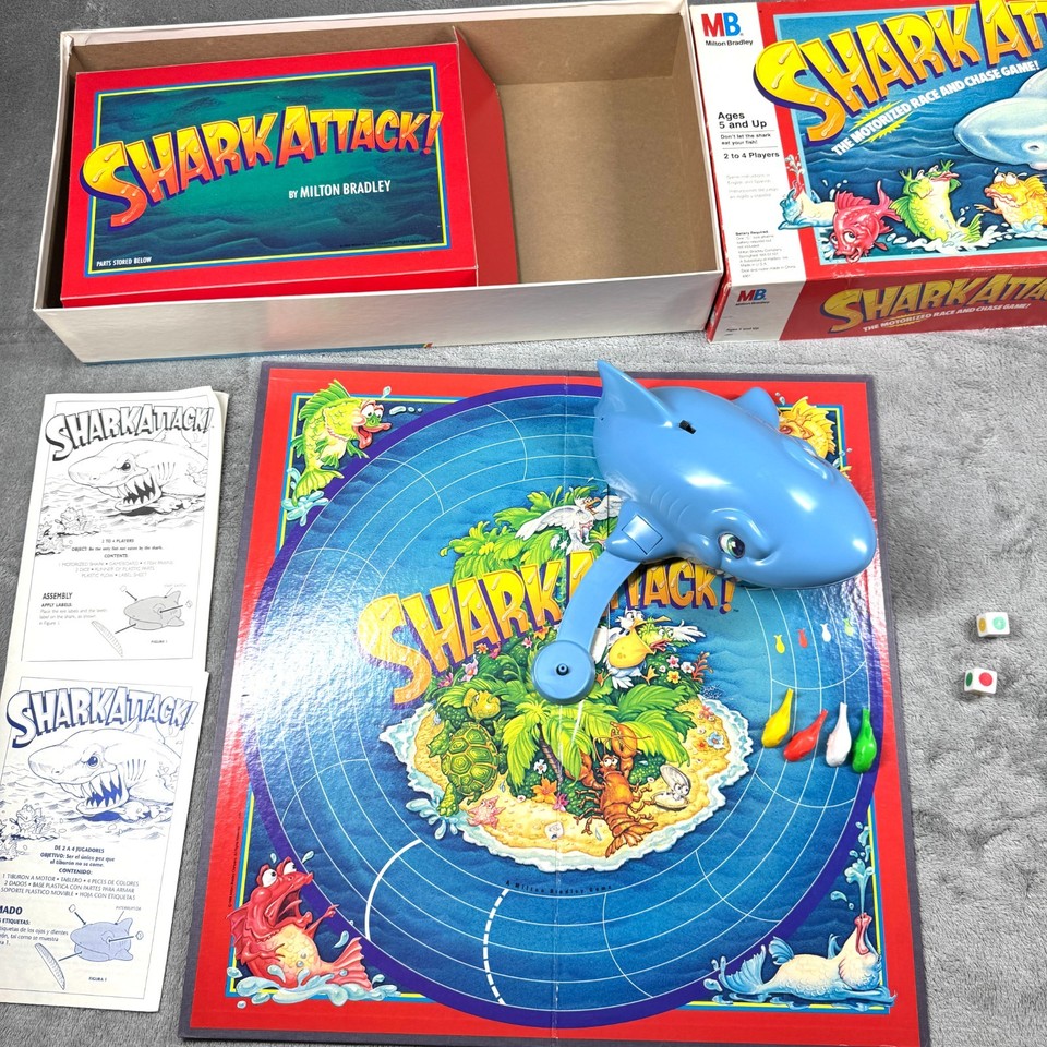 Shark Attack Board Game 1990 Milton Bradley Complete Motorized Tested ...