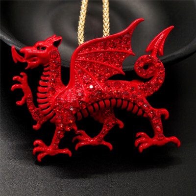 Fashion Women Red Enamel Rhinestone Magic Flame Dragon Chain Necklace ...