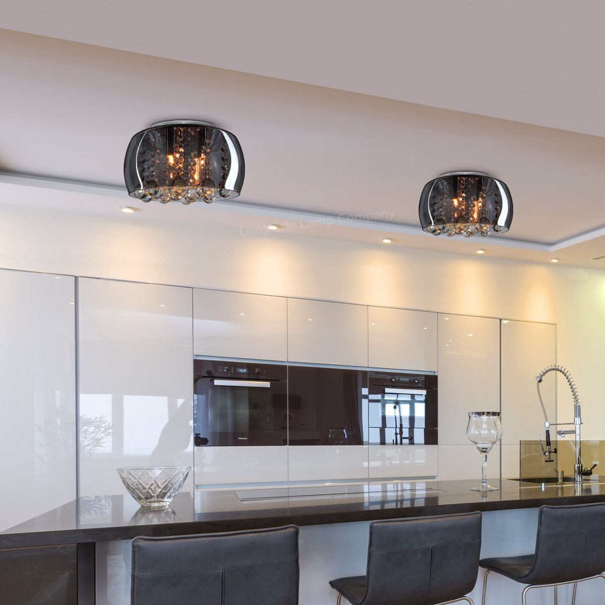 Modern Crystal Droplet Round Glass Ceiling Light Smoked Grey Chandelier ...