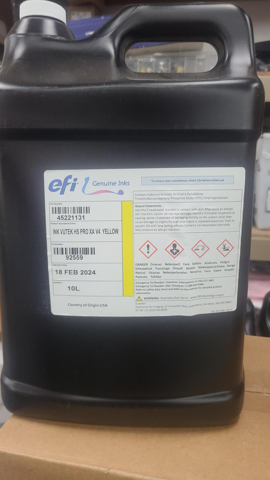 10 L "EFI GENUINE INKS" YELLOW INK FOR EFI VUTEK HS PRO PRINTER XA V4 ...