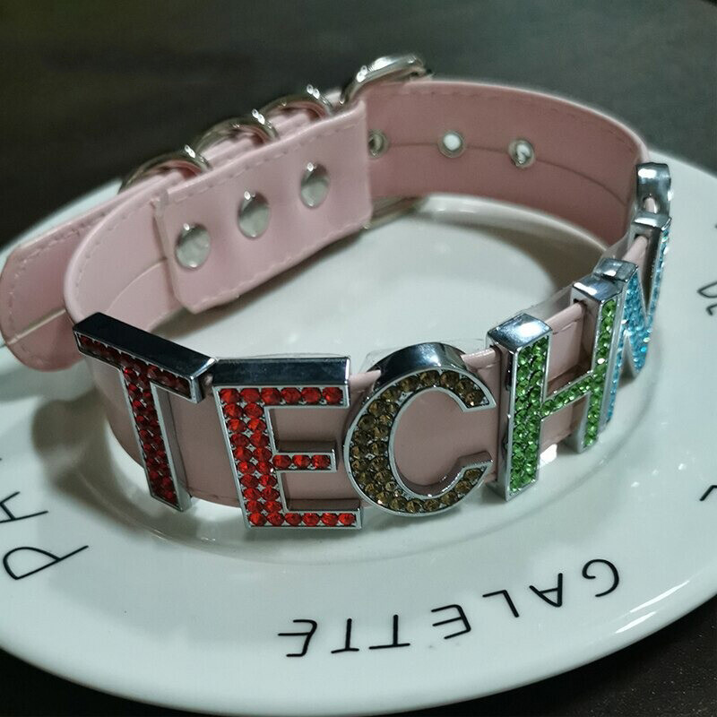 Rainbow Techno Letter Holographic Choker Gothic Punk Handmade Collar ...