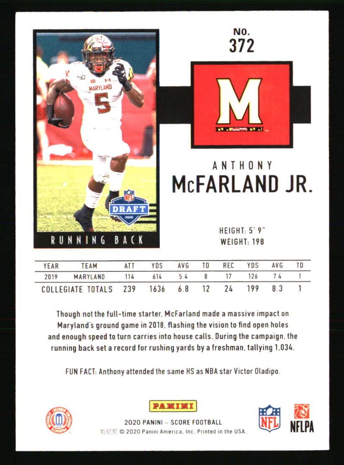 Anthony McFarland Jr. 2020 Score #372 FOOTBALL Card | eBay