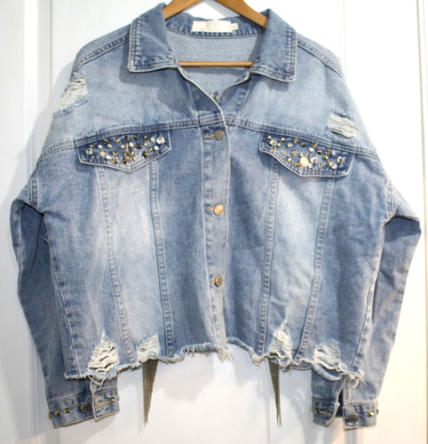 Vintage L/C Lizette Collection Denim Jacket Embellished Distressed Size ...
