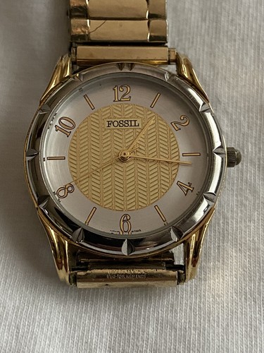 Vintage Fossil Mens Two Tone Face Watch Stainless Steel Case Rare New ...