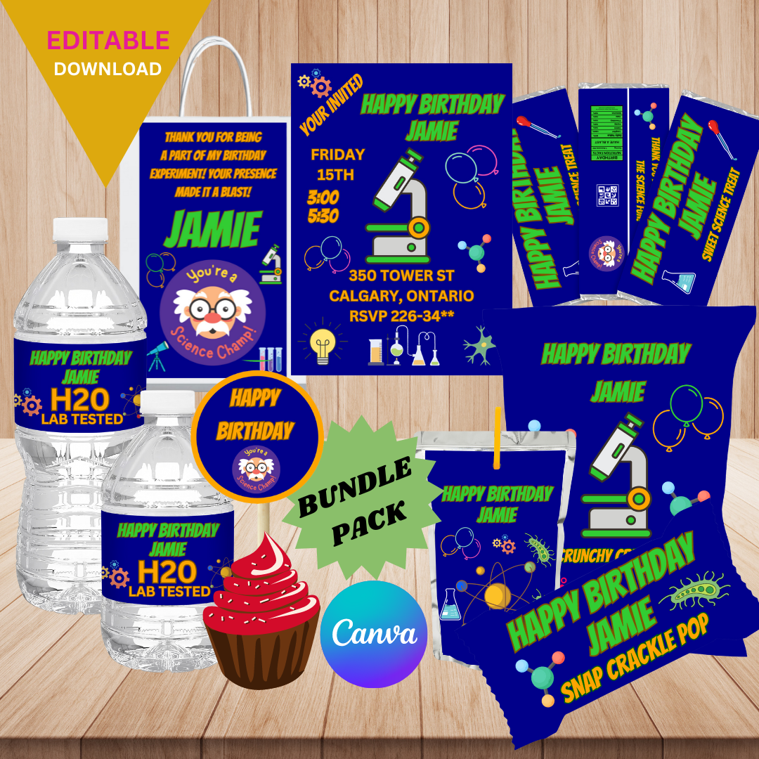 Science Themed Birthday Bundle EDITable, DIGITAL Download | eBay