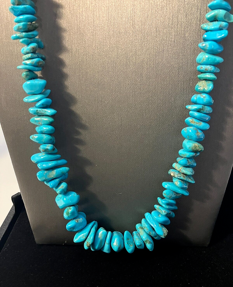 Vintage Graduated Genuine Turquoise Nuggets & Sterling Native American ...