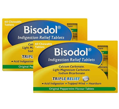 Bisodol Peppermint Indigestion Relief 120 Chewable Tablets Antacid ...