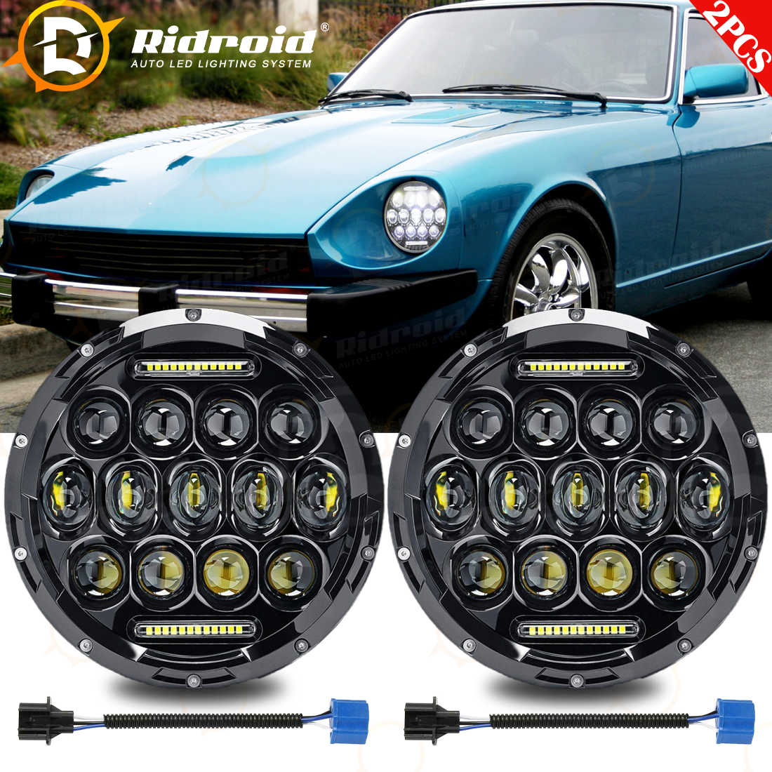 2PCS 7inch Round LED Headlights Hi/Lo Beam DRL For Datsun 280ZX/240Z ...