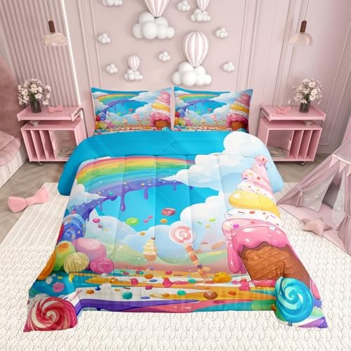Colorful Candy Bedding Set Size Ice Cream Dessert Comforter Queen White ...