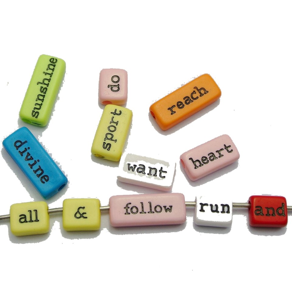50 Assorted Acrylic Inspirational Word Beads Mixed Color Jewelry Craft ...