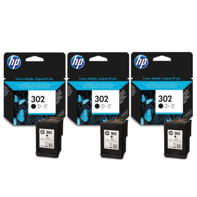 3x Original HP 302 Black Ink Cartridges For DeskJet 3630 Inkjet Printer ...