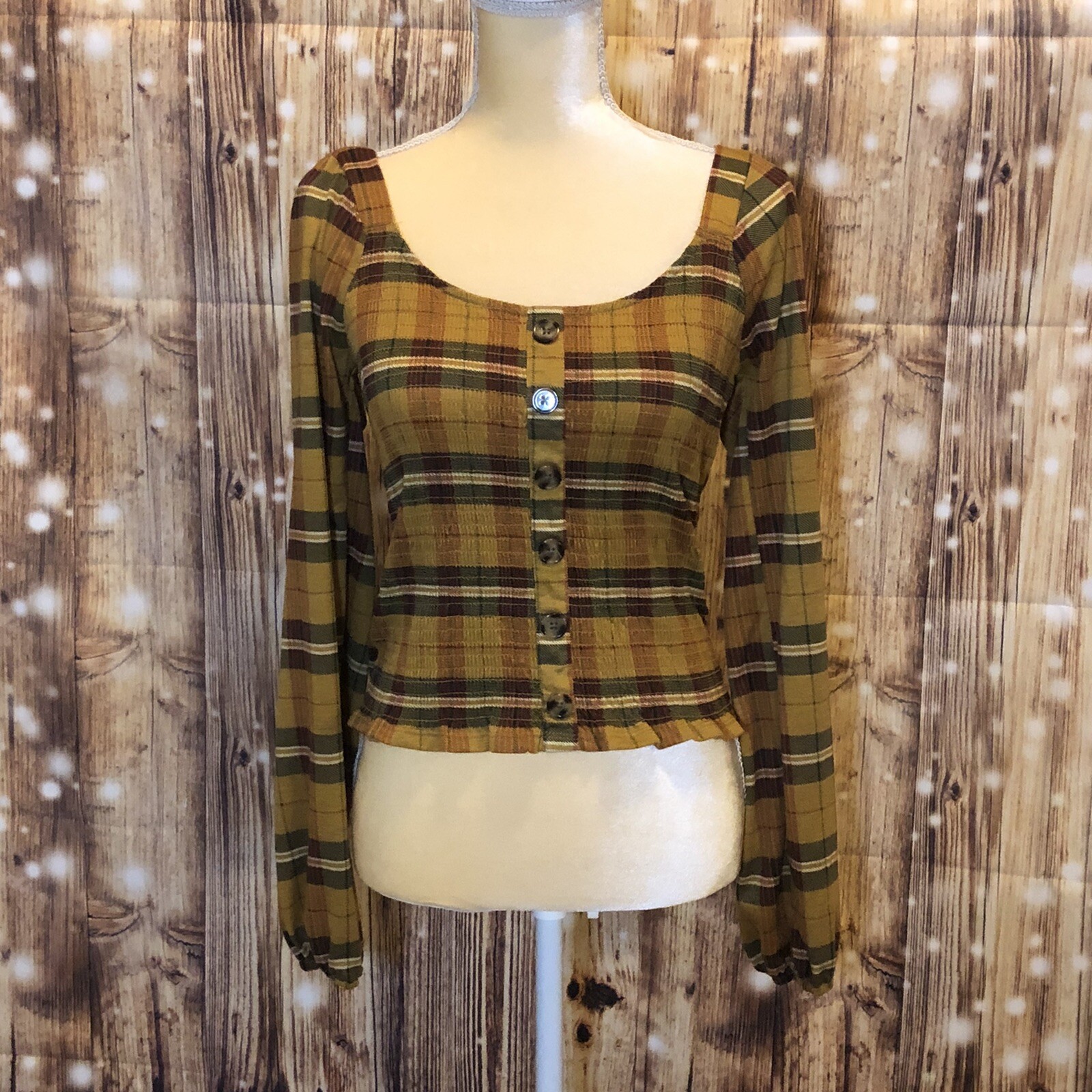 NWT Polly & Esther Mustard Flannel Elastic Cuffs Tortoise Shell Buttons ...