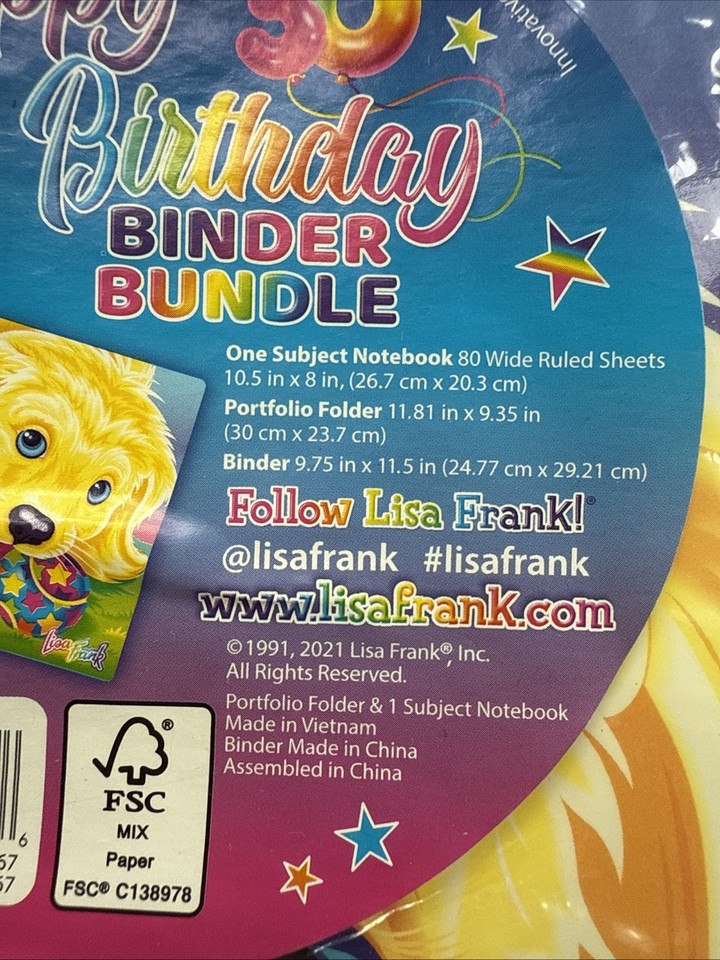 HAPPY 30TH BIRTHDAY LISA FRANK BINDER BUNDLE 2021 BINDER FOLDER ...