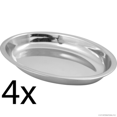 4 X STAINLESS STEEL 25CM OVAL RICE TRAY PLATE SERVING DISH KITCHEN ...
