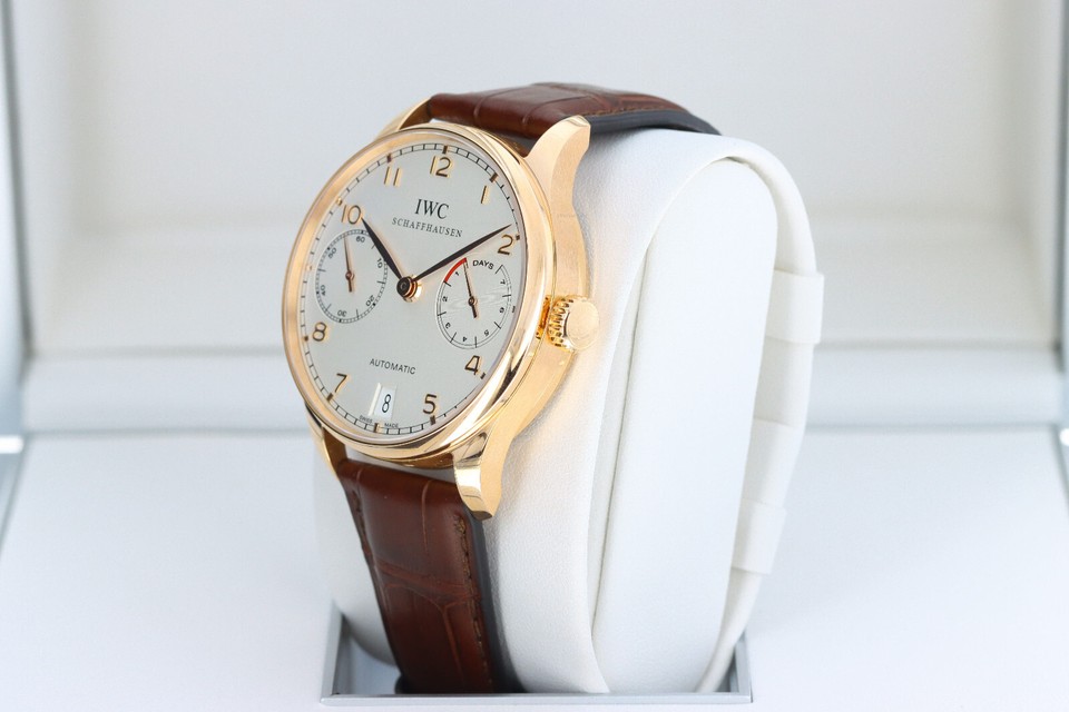 IWC Portugieser 7-Day 18kt Rose Gold Silver Arabic Appliqués Dial ...
