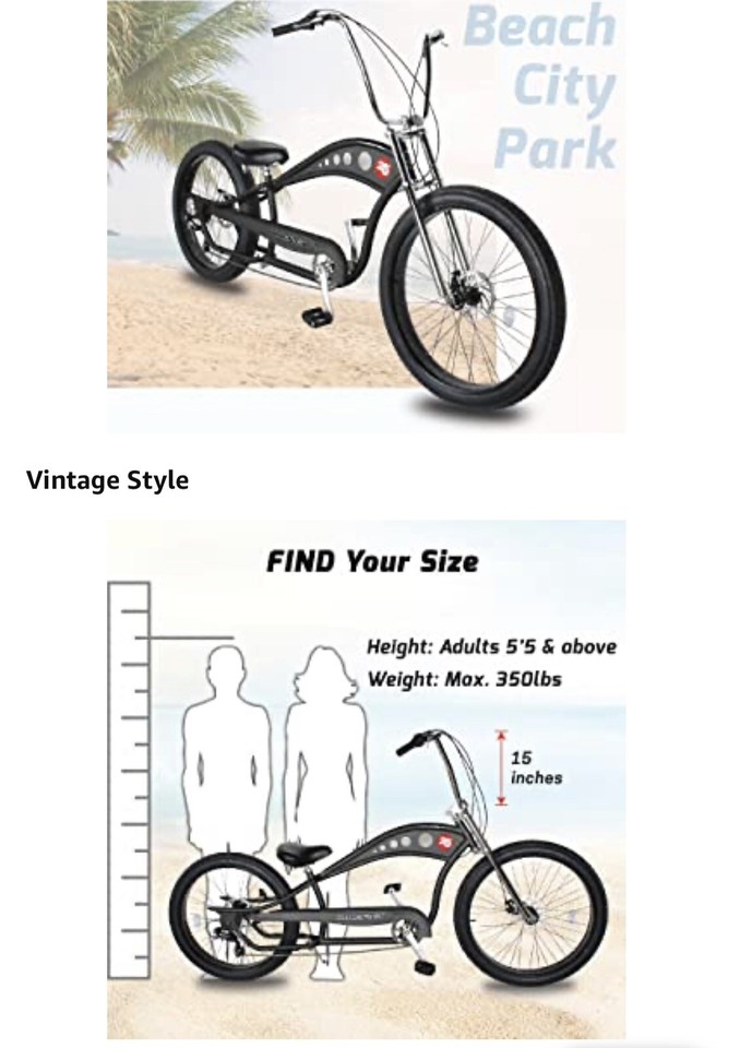 26" Stretch Beach Cruiser Bike Fat Tires High Rise Handlebars Single ...