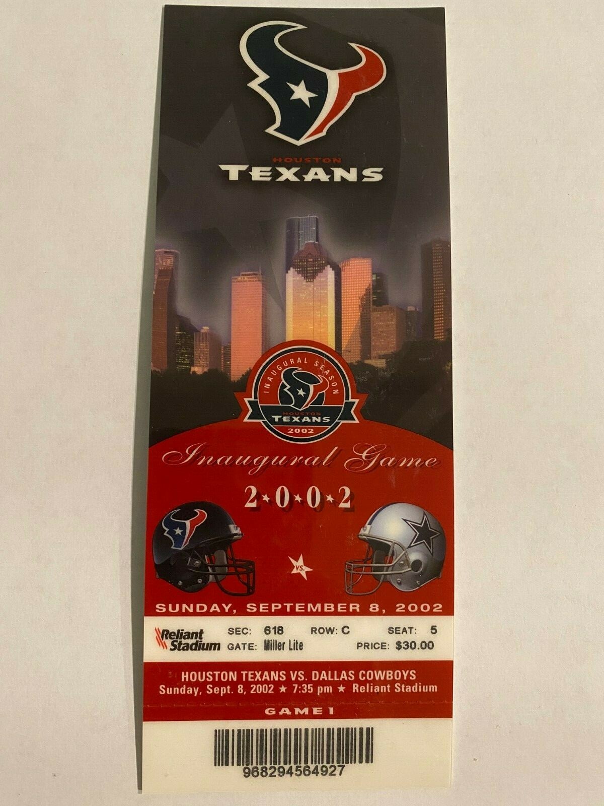 RARE 2002 NFL FOOTBALL TICKET STUB DALLAS COWBOYS VS HOUSTON TEXANS ...