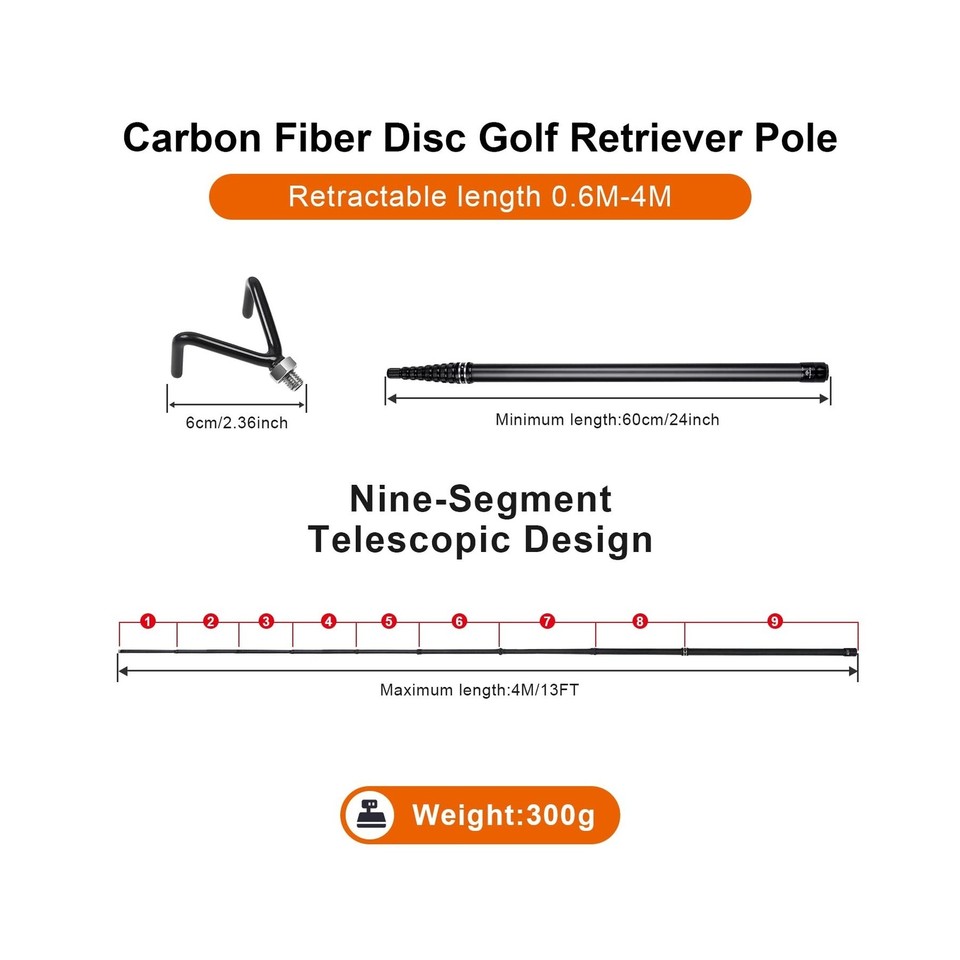 Carbon Fiber Disc Golf Retriever Pole Telescoping Disc Golf Retriever ...
