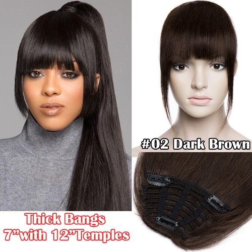 Real Thick 100% Remy Human Hair Bangs Extensions Clip in Fringe Front ...