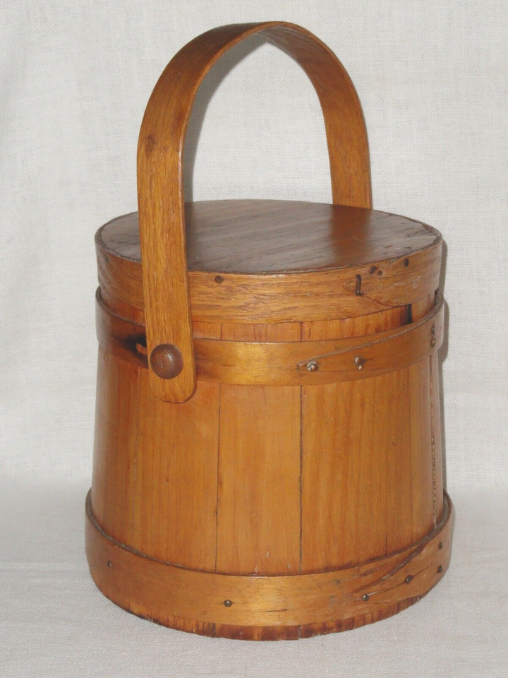 Antique Firkin ~ Small 7 1/2" Sugar Bucket w/Lid ~ Wood | eBay