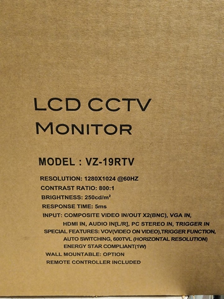 19 Inch CCTV Monitor Security VGA HDMI AV BNC IN OUT 4:3 DVR PC Analog ...