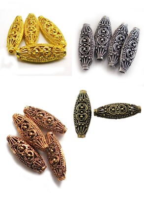 4 Pcs 33X12X9mm Bali Filigree Bead Barrel Bead 18k Gold Plated More ...