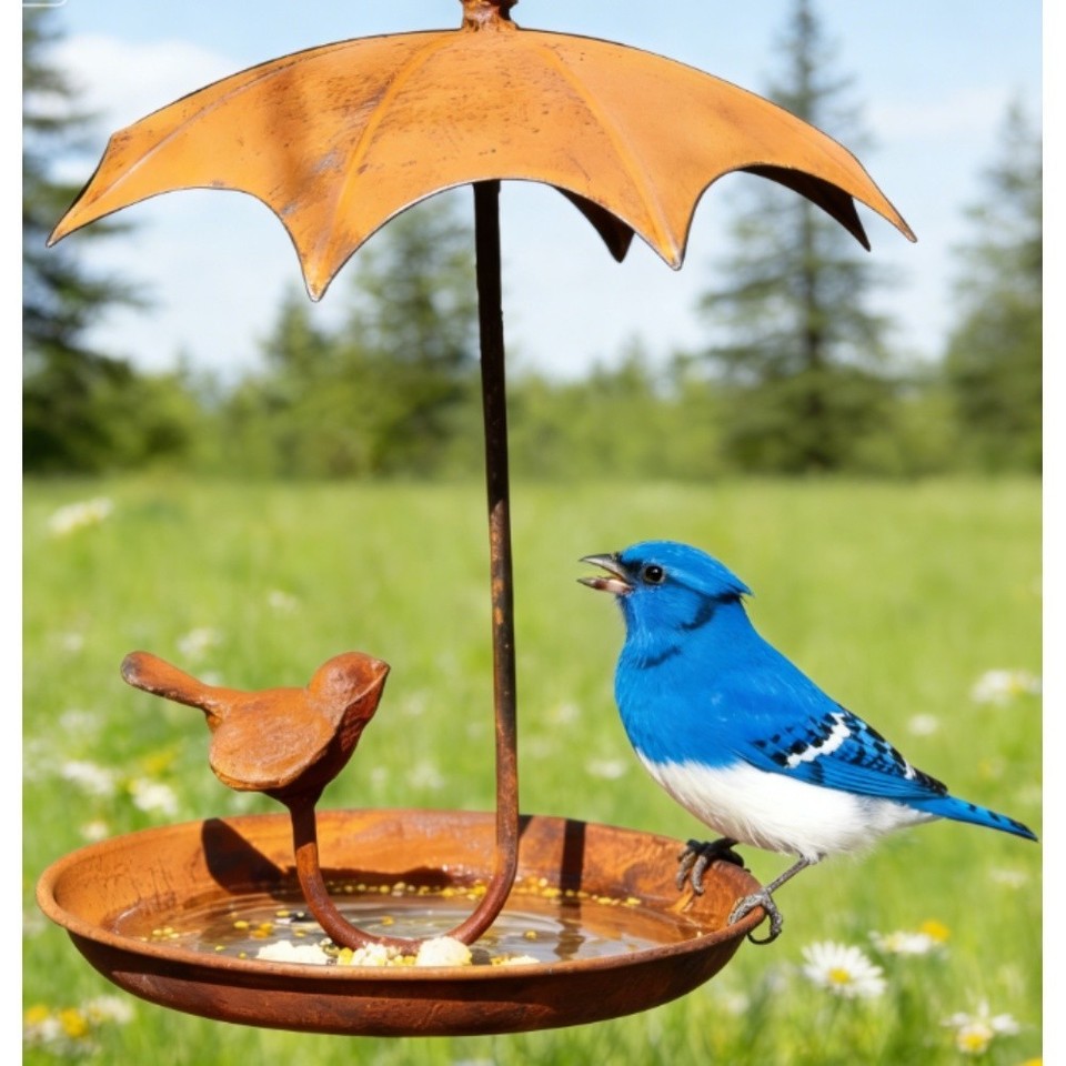 Metal Bird Feeder for Backyard Rustic Iron Bird House Wall Mounted ...