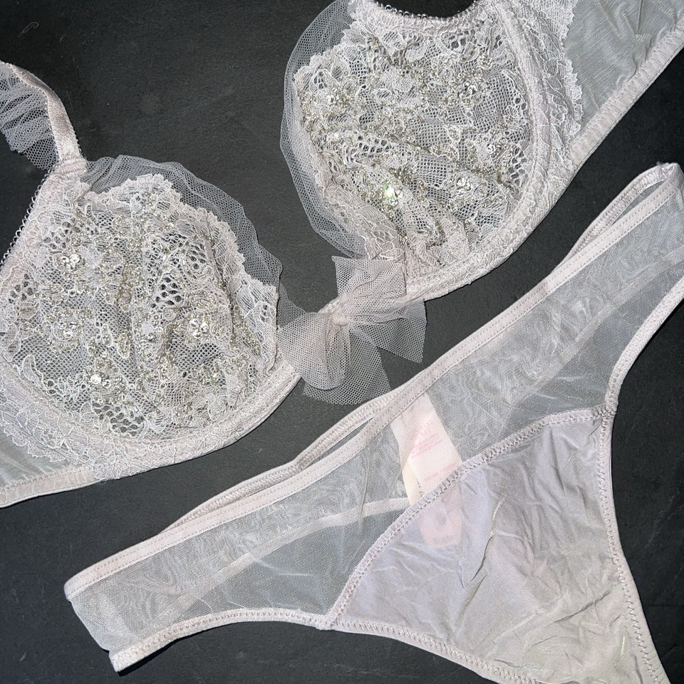 Victoria's Secret unlined 32C,34B,34C,36C BRA SET S THONG taupe gray ...