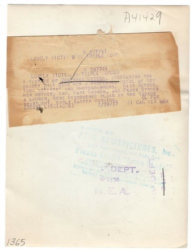 1937 Beautiful Model Veronica Gedeon in Triple Murder New York City ...