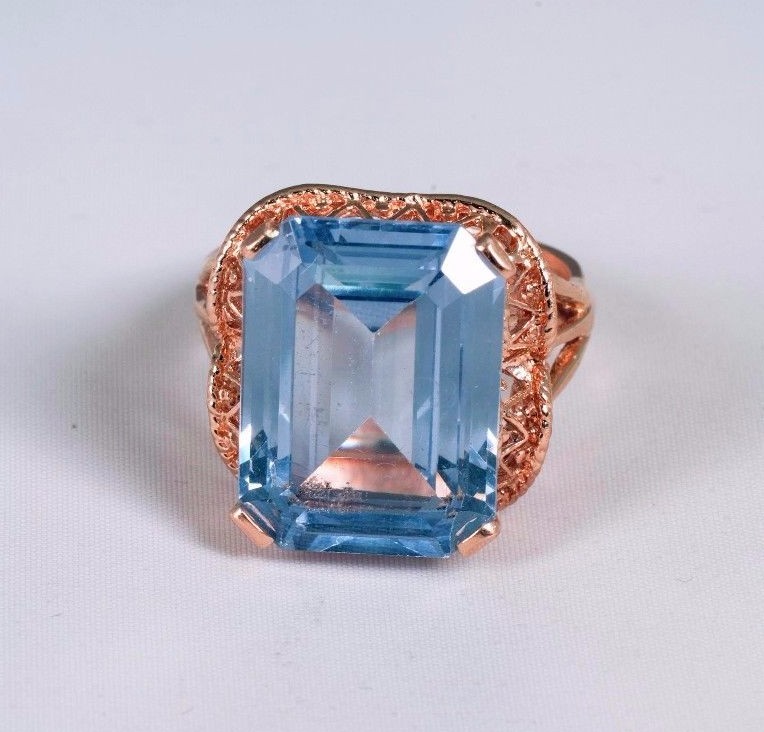 14K Yellow Gold Large Blue Stone Ring in a Filigree Setting, Size 11 | eBay