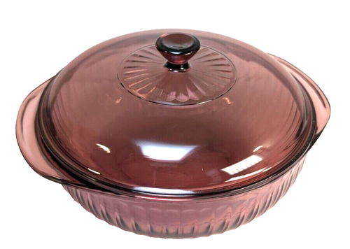 Vintage Pyrex 024-S Cranberry Purple Ribbed Glass Bowl 2 Quart with Lid ...
