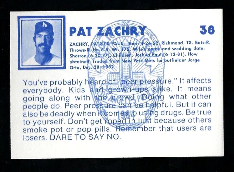 1984 L. A. Police Dept. card #38 - PAT ZACHRY - Los Angeles Dodgers | eBay