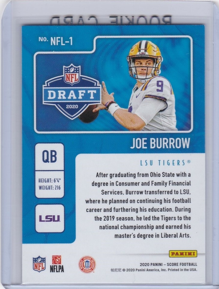 JOE BURROW ROOKIE CARD 2020 Score NFL DRAFT RC Bengals Football LSU ...