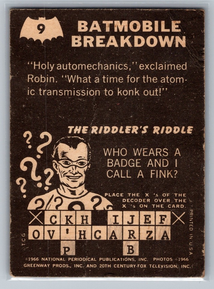 1966 Topps Batman Riddler's Riddle #9 - Batmobile Breakdown | eBay